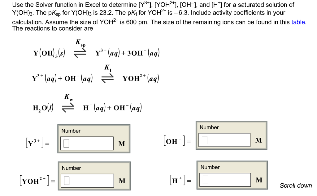 Use the Solver function in Excel to determine [Y3*], | Chegg.com