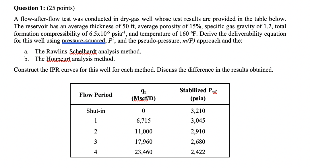 Question 1: (25 points) A flow-after-flow test was | Chegg.com