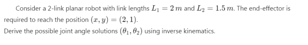 Solved Consider a 2-link planar robot with link lengths | Chegg.com