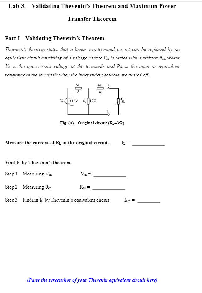 Solved Lab 3. Validating Thevenin's Theorem and Maximum | Chegg.com