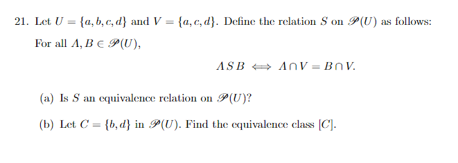 Solved Let U = {a,b,c,d) and V = {a, c, d). Define the | Chegg.com