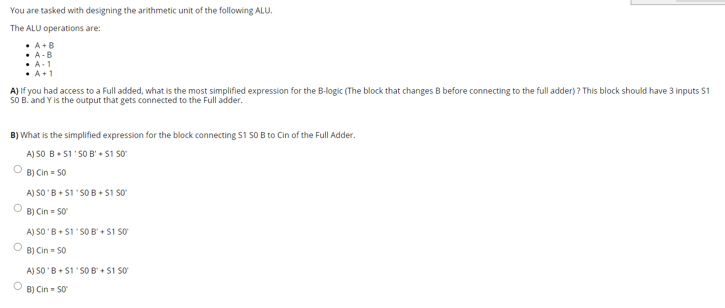 Solved You are tasked with designing the arithmetic unit of | Chegg.com