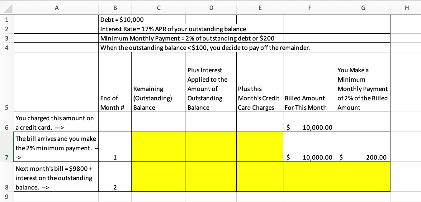 FILL IN THE BLANKS IN YELLOW. USE EXCEL FORMULAS. | Chegg.com