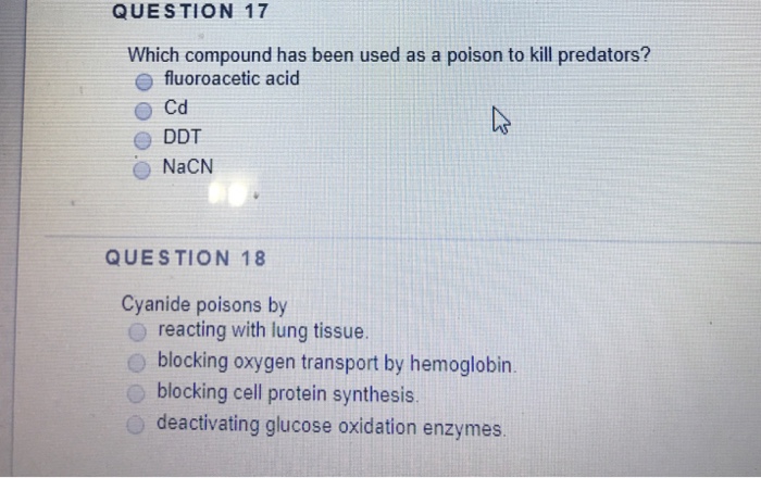 Solved QUESTION 17 Which compound has been used as a poison | Chegg.com