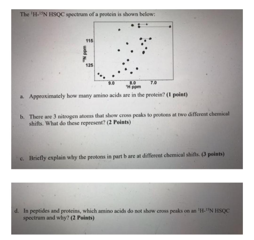 Solved The 'H-IN HSQC spectrum of a protein is shown below: | Chegg.com