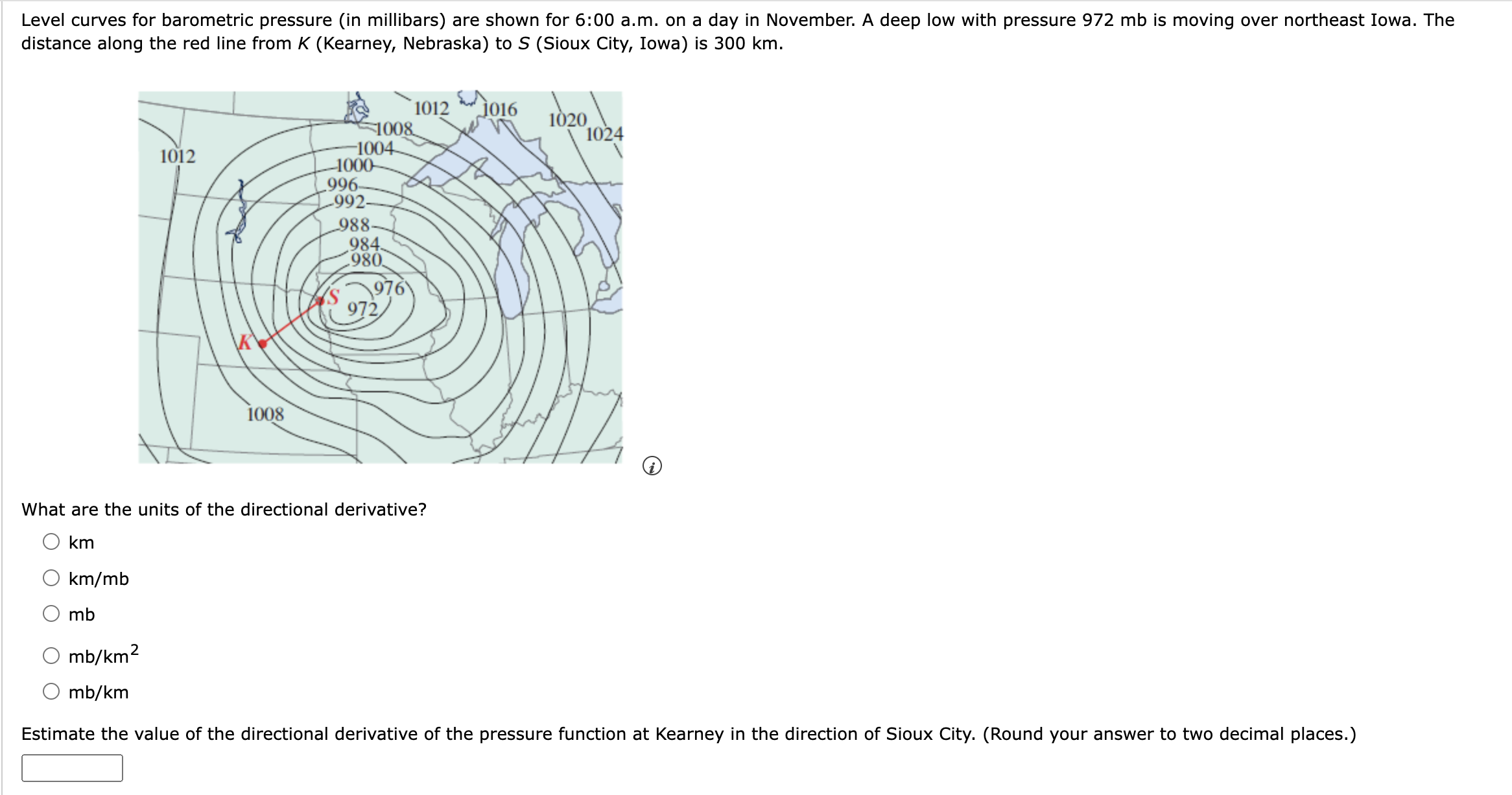 Solved Level curves for barometric pressure (in millibars) | Chegg.com
