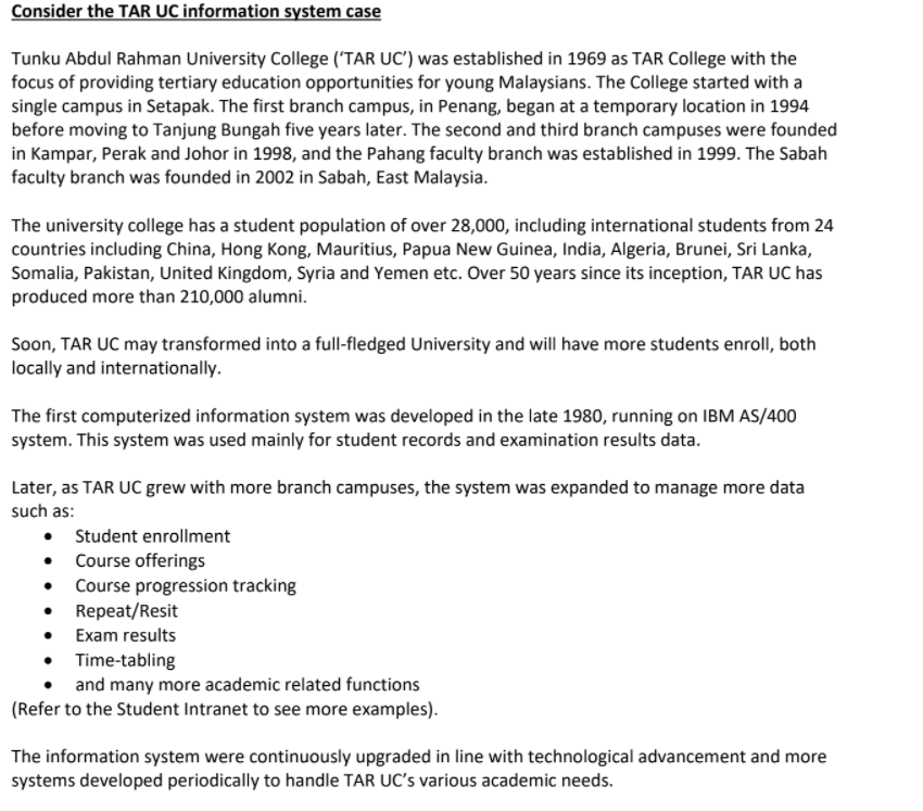 Consider the TAR UC information system case Tunku | Chegg.com