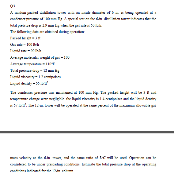 03. ורון A random-packed distillation tower with an | Chegg.com