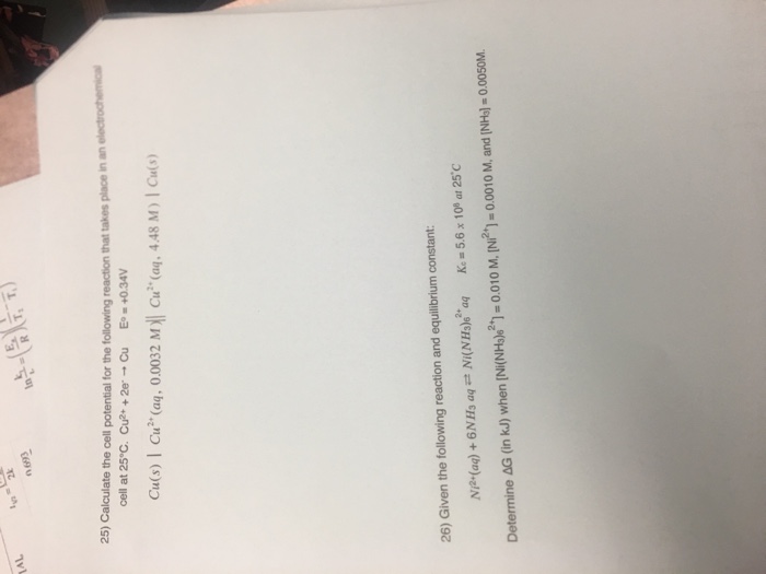 Solved Calculate The Cell Potential For The Following