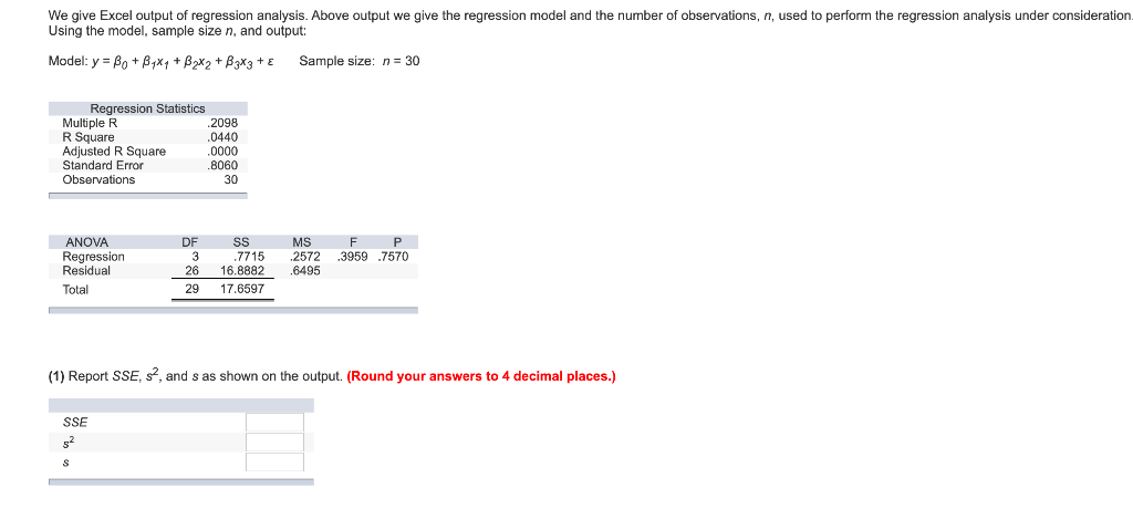 Solved We give Excel output of regression analysis. Above | Chegg.com