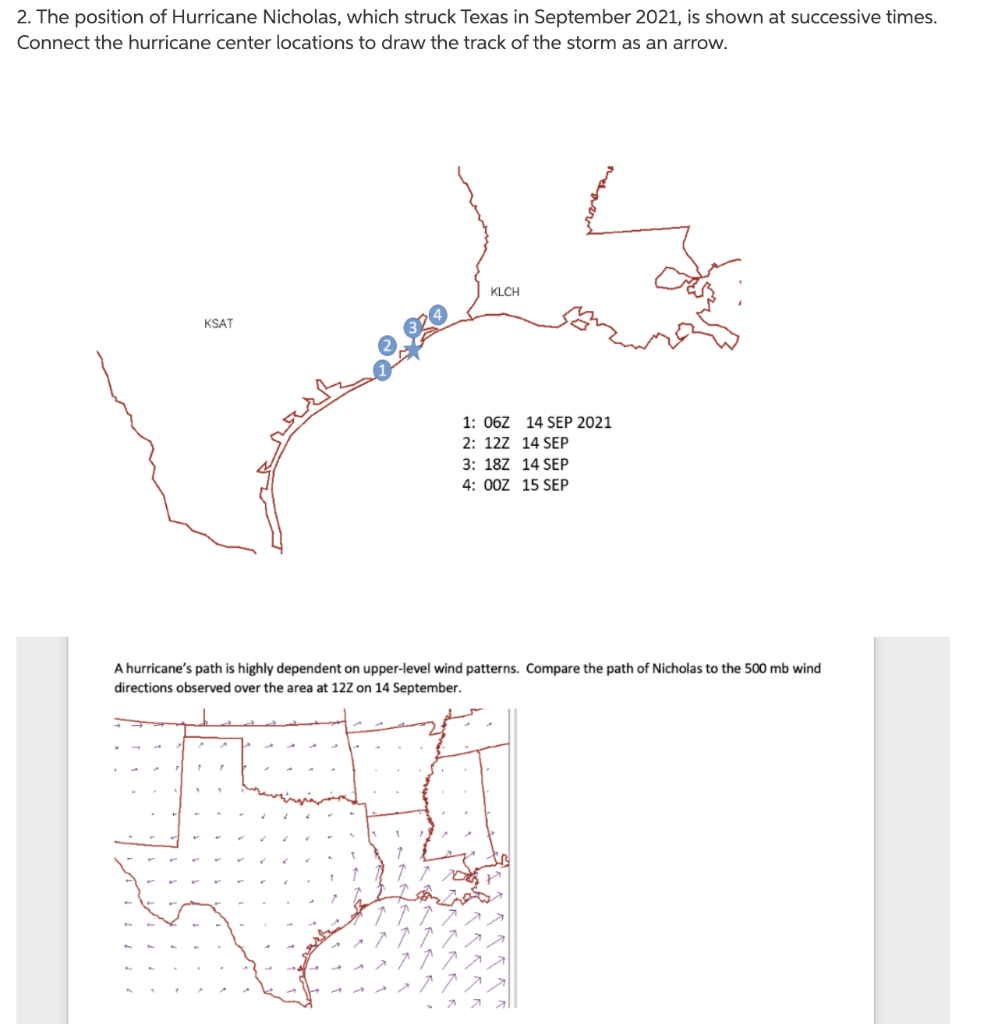 Solved 2. The position of Hurricane Nicholas, which struck | Chegg.com