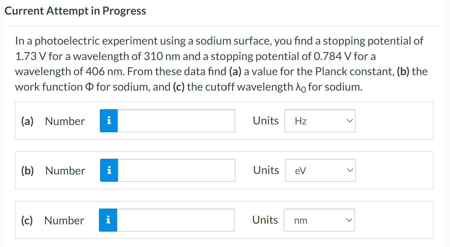 Solved In a photoelectric experiment using a sodium surface, | Chegg.com