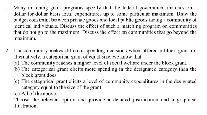 Solved Many matching grant programs specify that the federal | Chegg.com