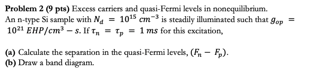 Solved Problem 2 (9 pts) Excess carriers and quasi-Fermi | Chegg.com