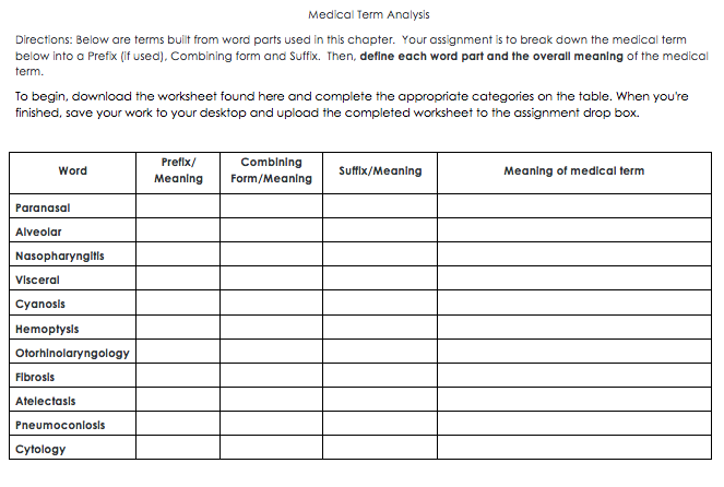 Solved Medical Term Analysis Directions: Below are terms | Chegg.com