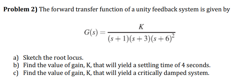 Solved Problem 2) The forward transfer function of a unity | Chegg.com