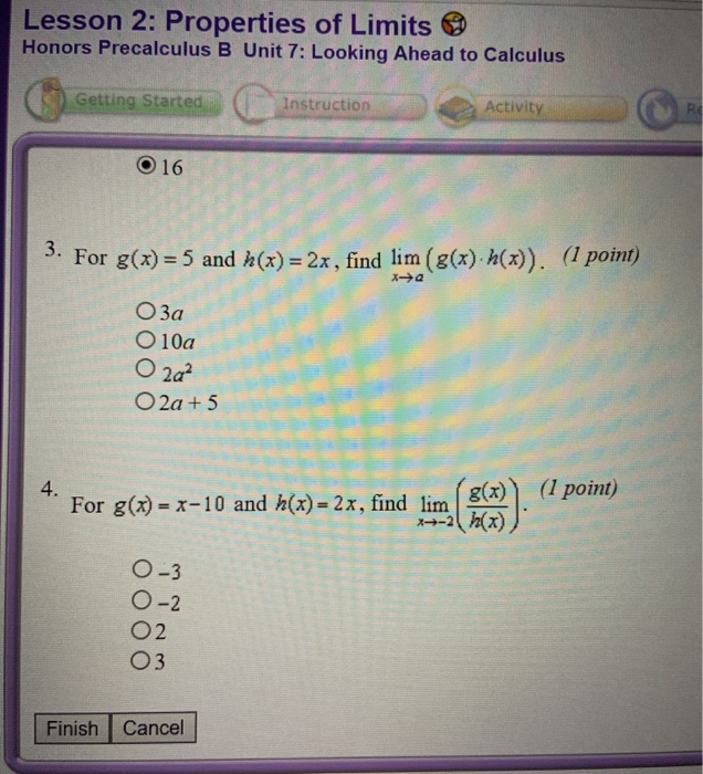 Solved Lesson 2: Properties of Limits Honors Precalculus B | Chegg.com