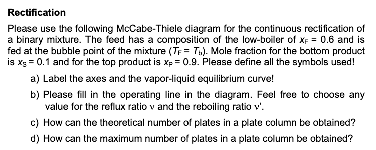 Solved Rectification Please use the following McCabe-Thiele | Chegg.com