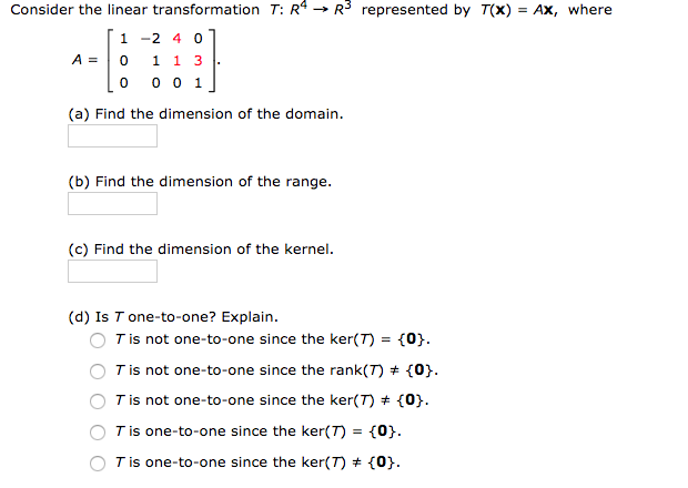 Solved Consider the linear transformation T: R4?R" | Chegg.com