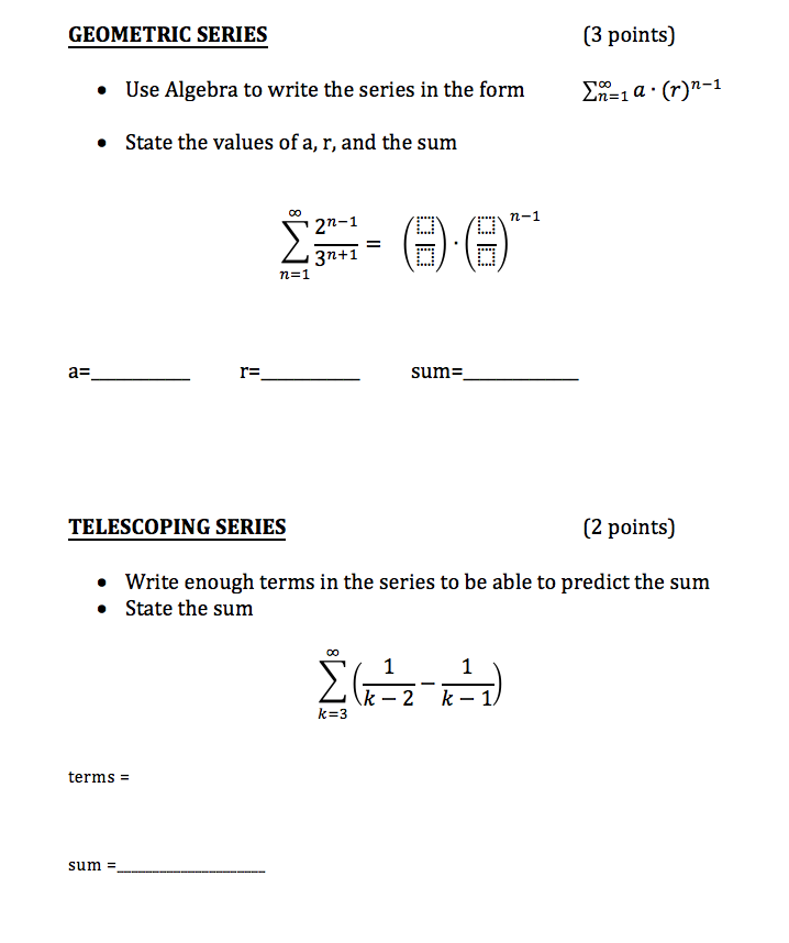 Solved GEOMETRIC SERIES (3 points) • Use Algebra to write | Chegg.com