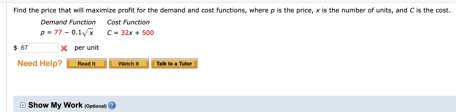 Solved Find the price that will maximize profit for the | Chegg.com