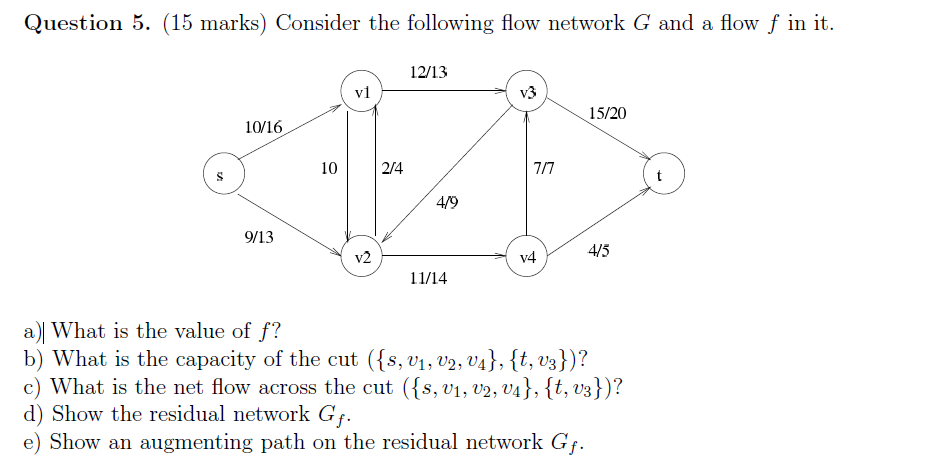 Solved Question 5. (15 marks) Consider the following flow | Chegg.com