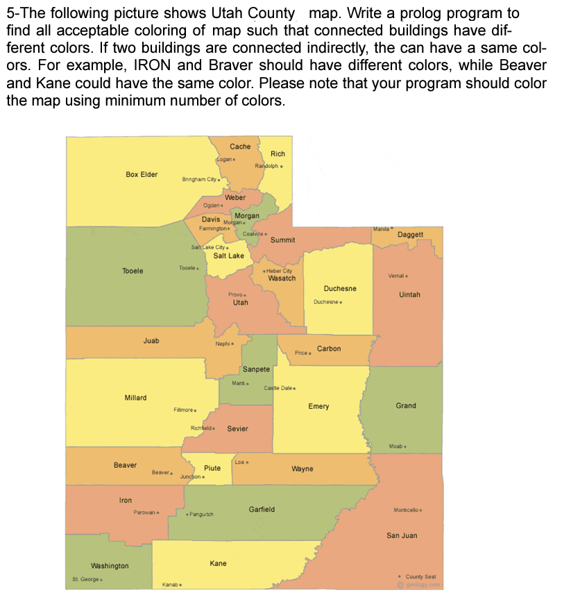 Solved 5-The following picture shows Utah County map. Write | Chegg.com