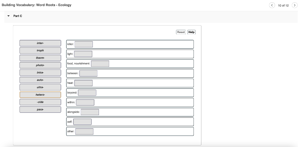 Solved Building Vocabulary: Word Roots - Ecology 10 of 12 | Chegg.com