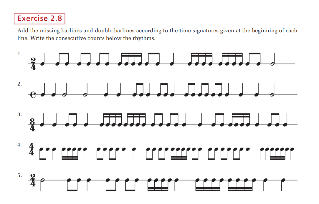Exercise 2.8Add the missing barlines and double | Chegg.com