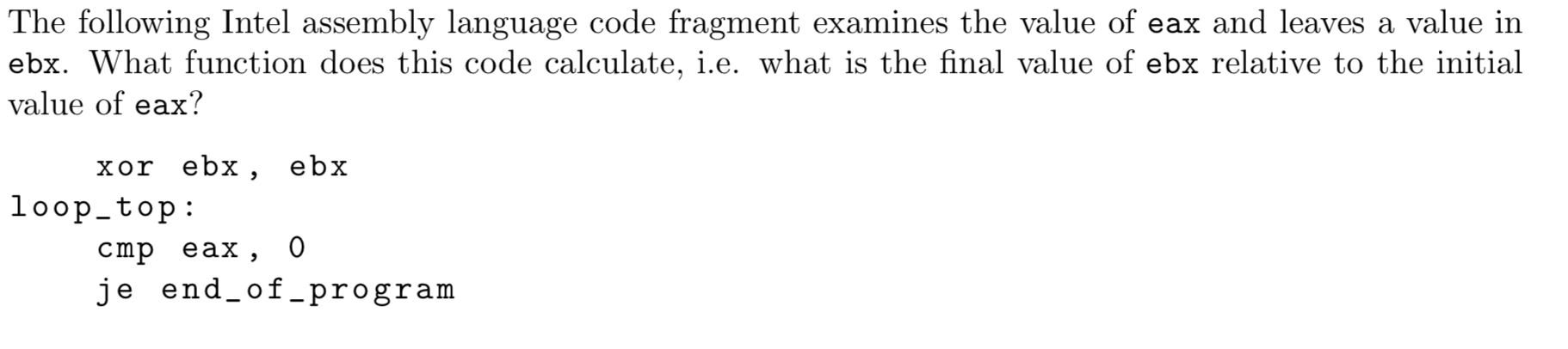 Solved The following Intel assembly language code fragment | Chegg.com