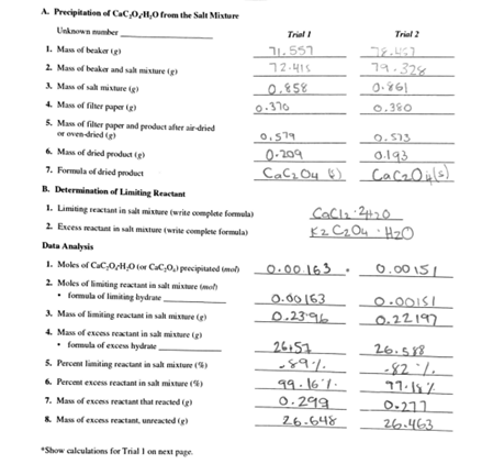 Limiting Reactant exp. (Beran 10e Experiment 8 | Chegg.com