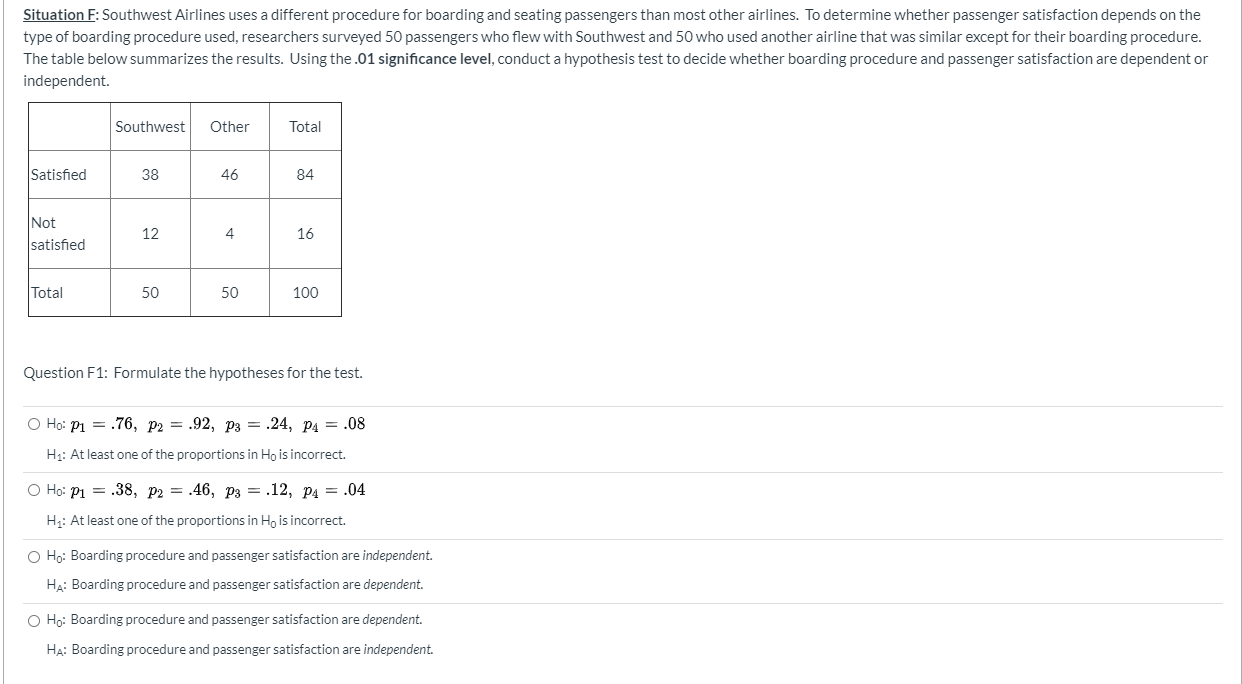 Solved Situation F: Southwest Airlines uses a different | Chegg.com