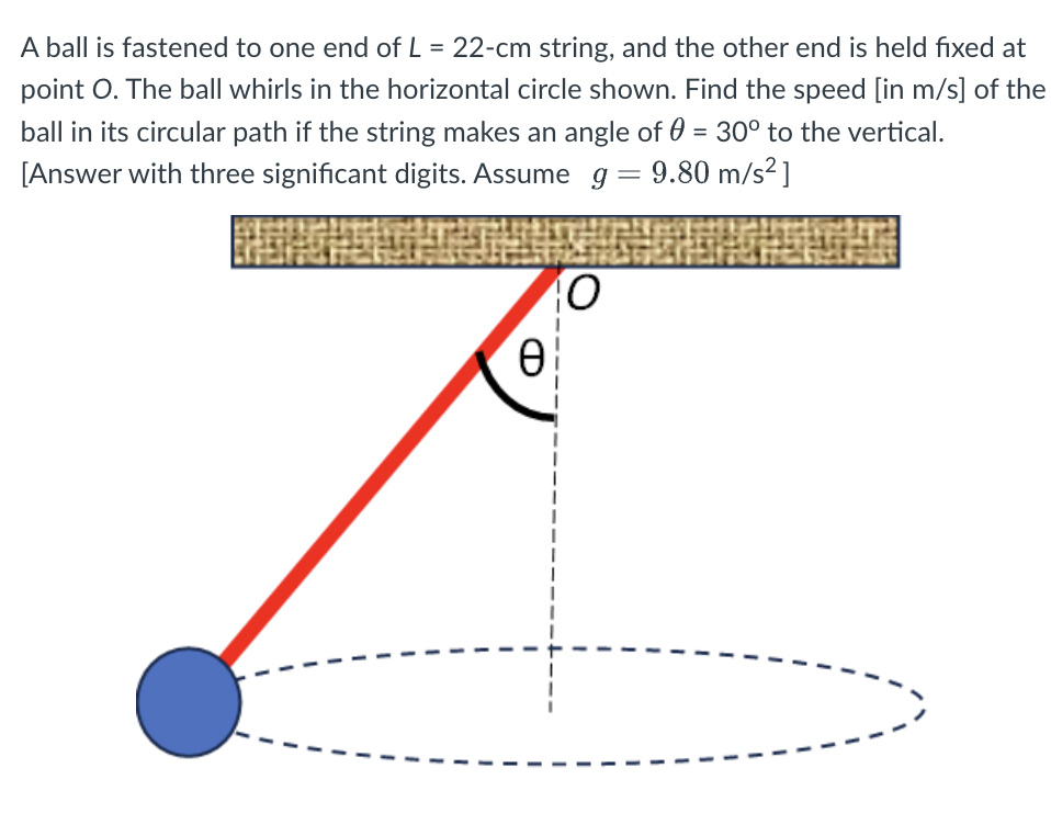 Solved A ball is fastened to one end of L=22−cm string, and | Chegg.com