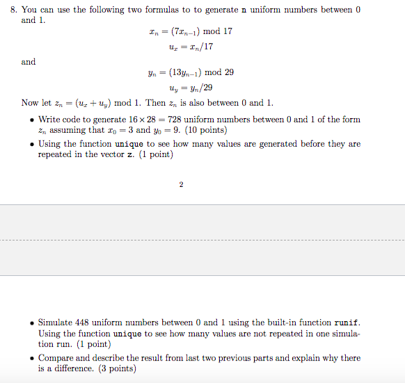 Solved 8. You can use the following two formulas to to | Chegg.com