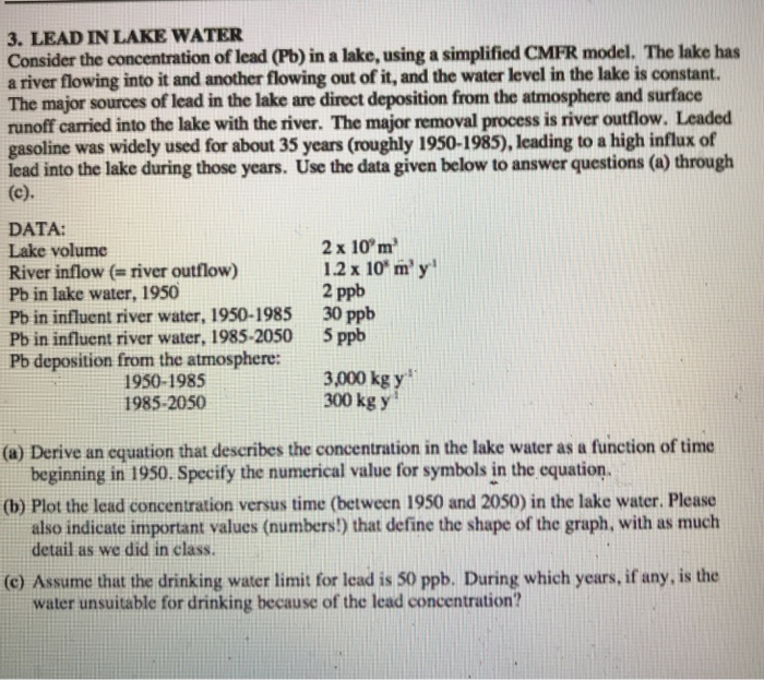 Solved 3. LEAD IN LAKE WATER Consider the concentration of | Chegg.com