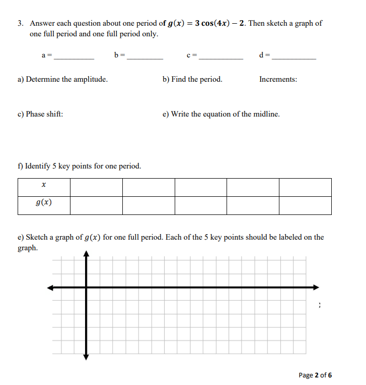 Solved 3. Answer each question about one period of | Chegg.com
