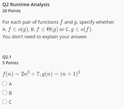 Solved Q2 Runtime Analysis 20 Points For each pair of | Chegg.com