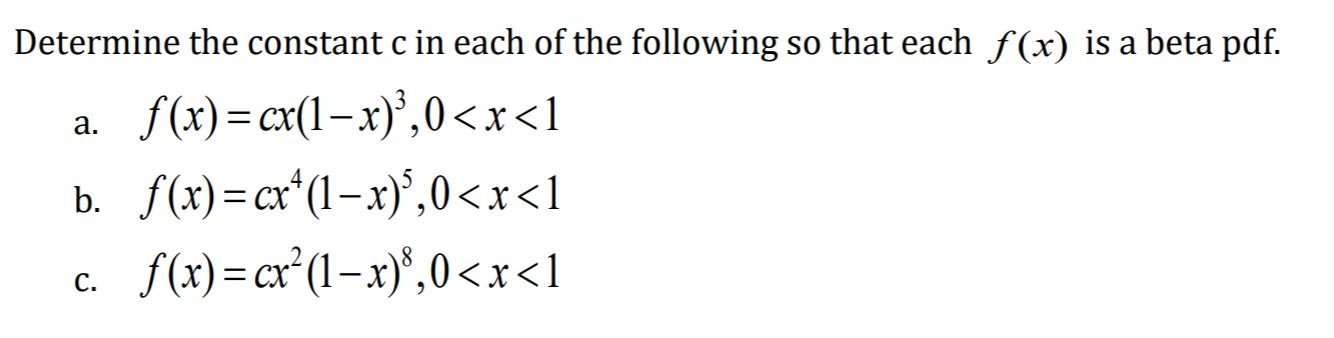 Solved Determine the constant c in each of the following so | Chegg.com
