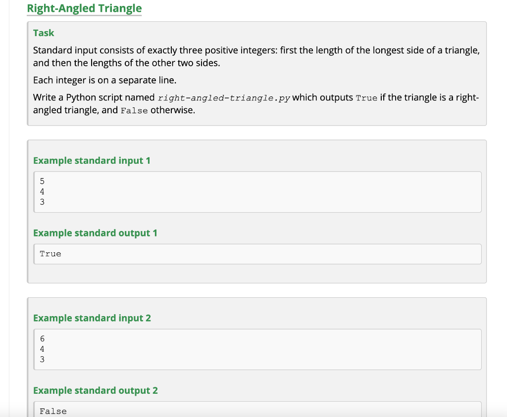 Solved Right-Angled Triangle Task Standard input consists of | Chegg.com