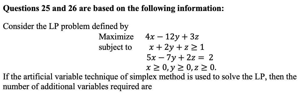 Solved If the artificial variable technique of simplex | Chegg.com