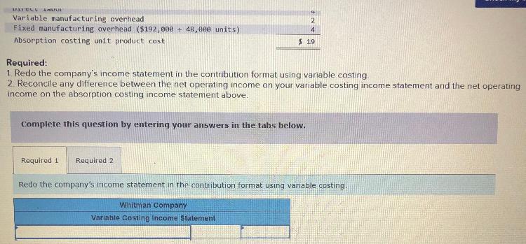 Solved Exercise 6-12 (Algo) Variable Costing Income | Chegg.com