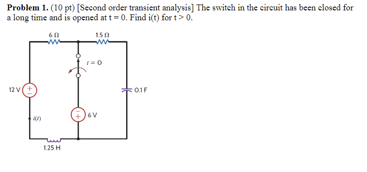 Solved Problem 1. (10pt) [Second order transient analysis] | Chegg.com