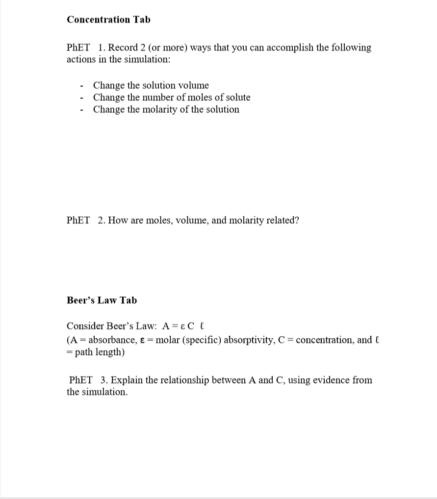 Concentration Tab PhET 1. Record 2 (or more) ways | Chegg.com