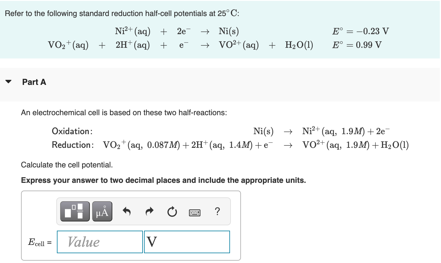 Solved Refer to the following standard reduction half-cell | Chegg.com