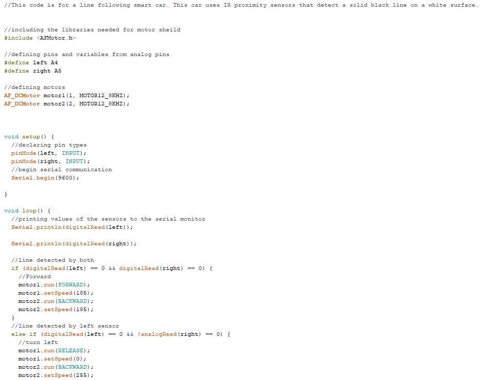 Solved //This code is for a line following smart car. This | Chegg.com