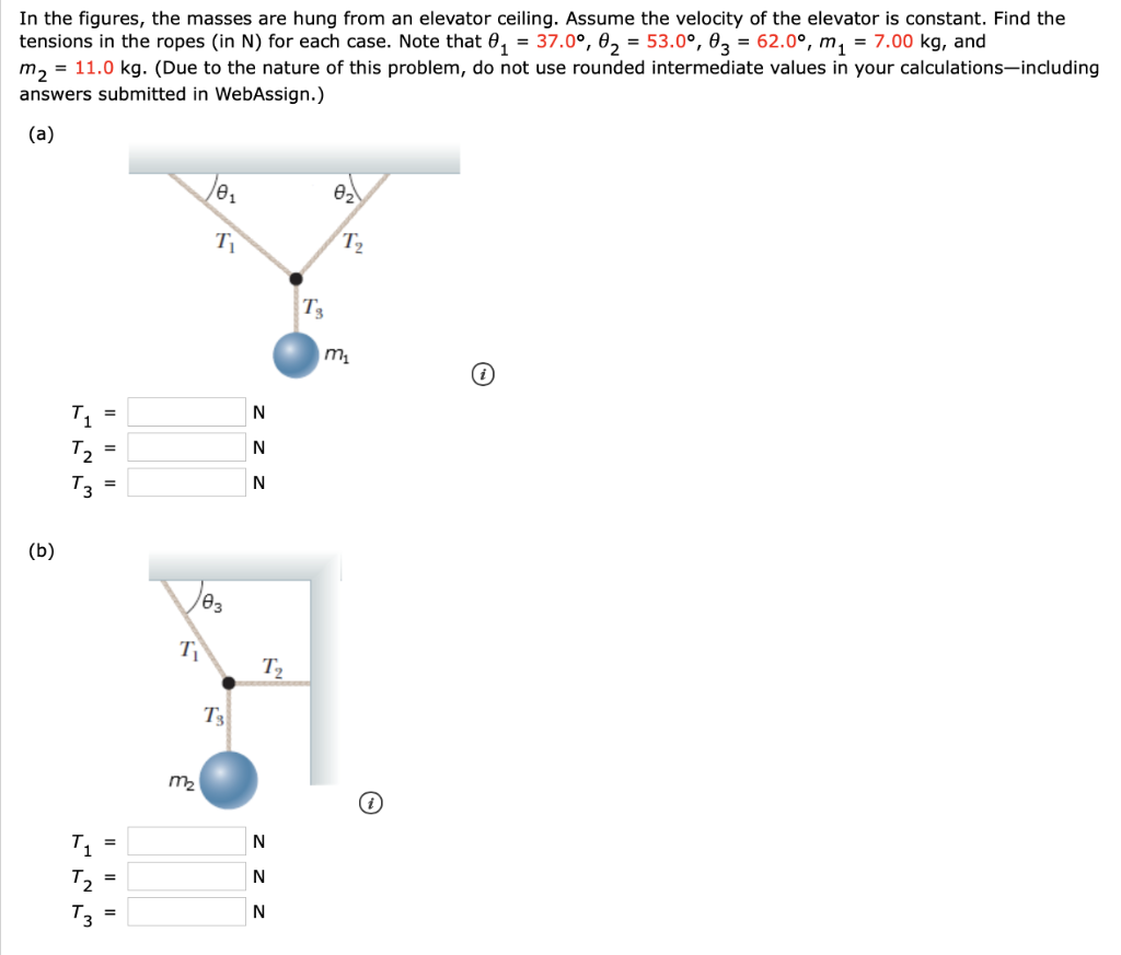 Solved In the figures, the masses are hung from an elevator | Chegg.com