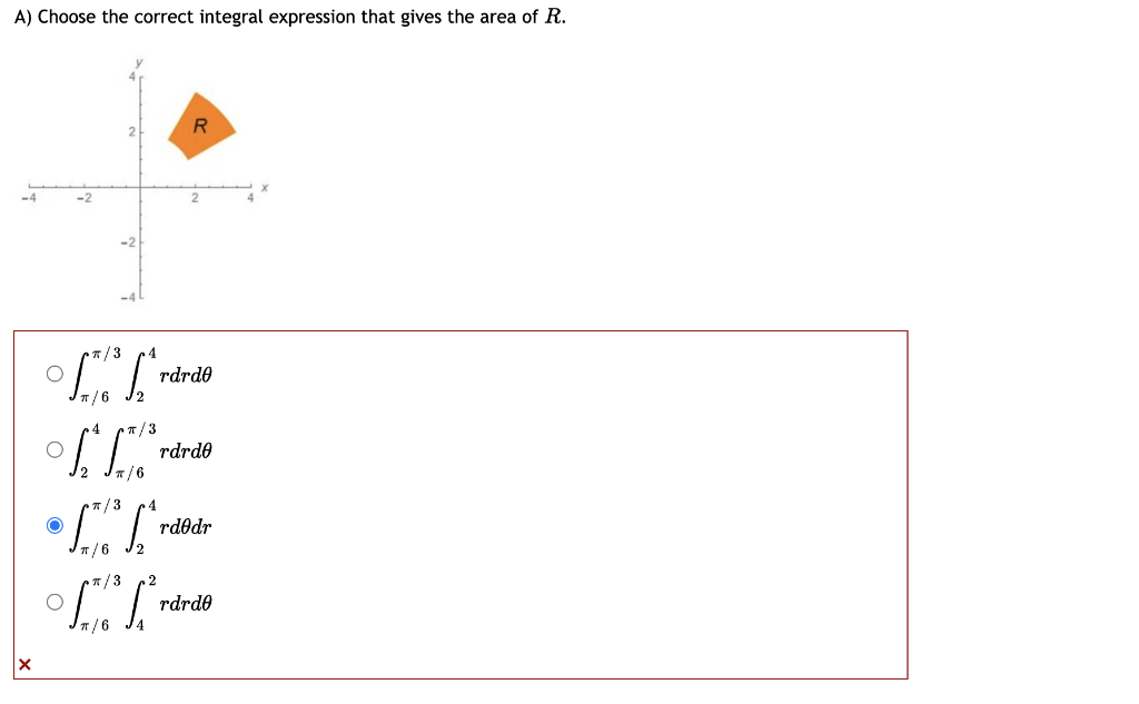 Solved A) Choose the correct integral expression that gives | Chegg.com