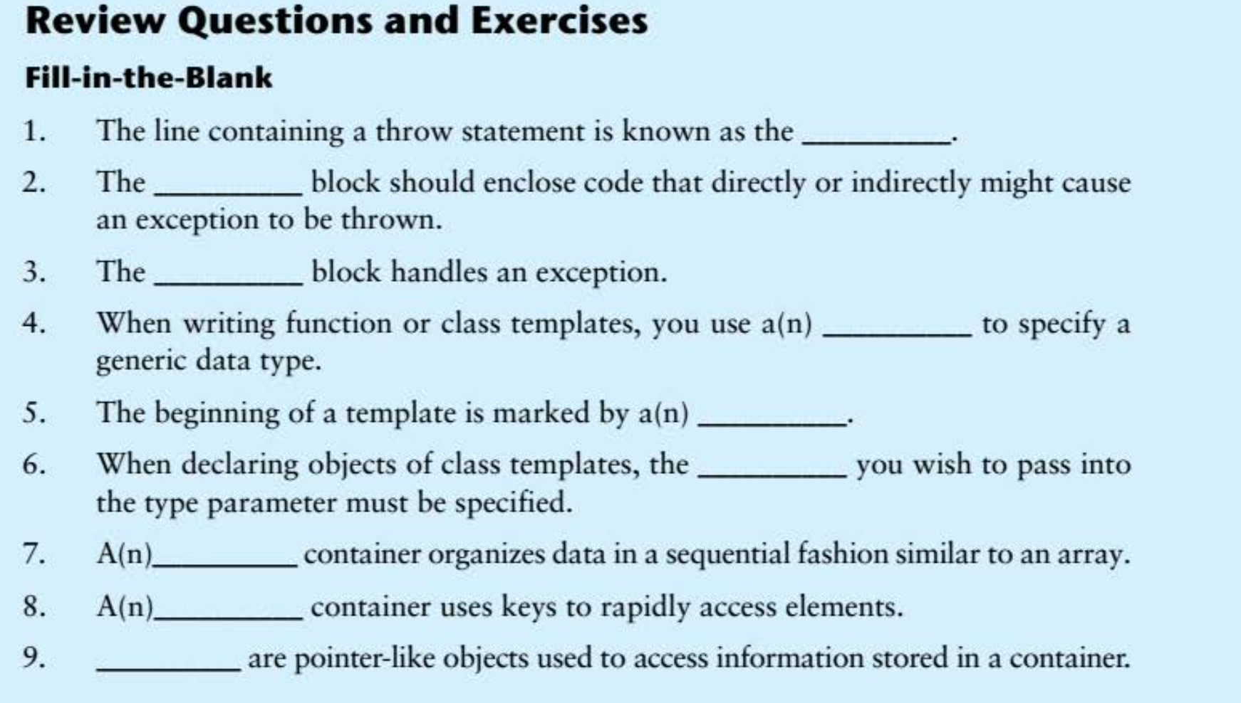 Solved Review Questions and Exercises Fill-in-the-Blank The | Chegg.com