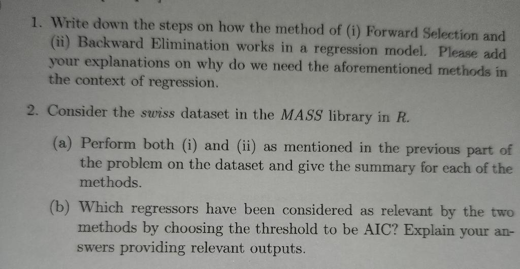Solved 1. Write down the steps on how the method of (i) | Chegg.com