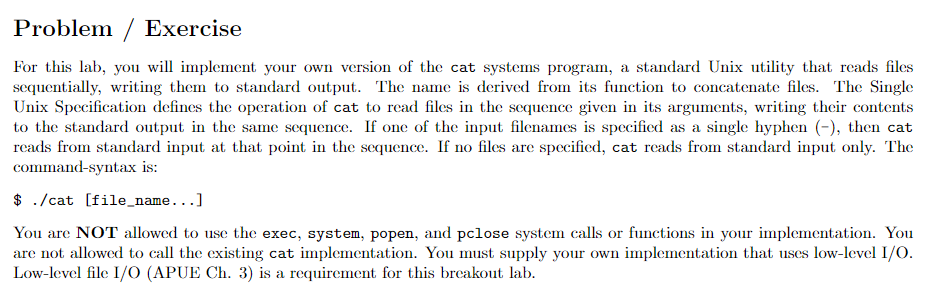 Solved Problem / Exercise For this lab, you will implement | Chegg.com